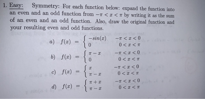Solved 1. Easy: Symmetry: For each function below: expand | Chegg.com