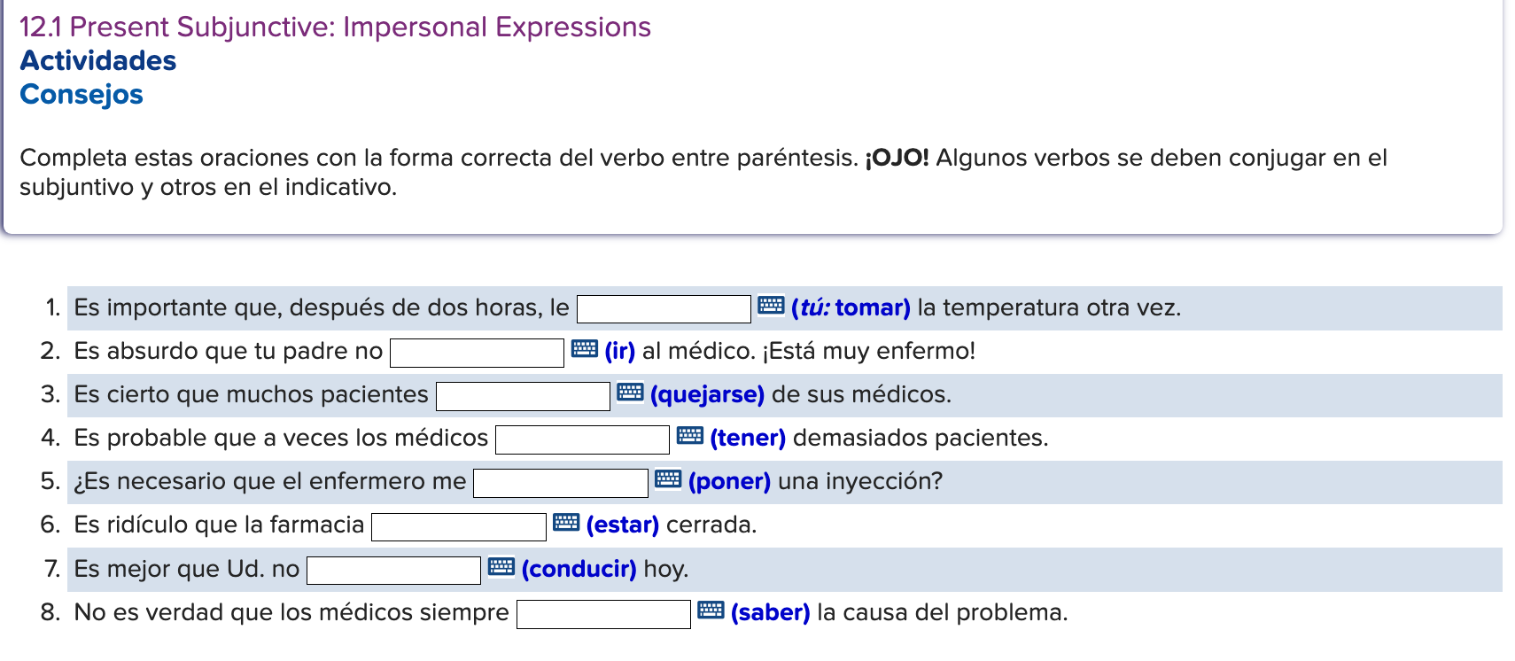 12.1 Present Subjunctive: Impersonal Expressions | Chegg.com