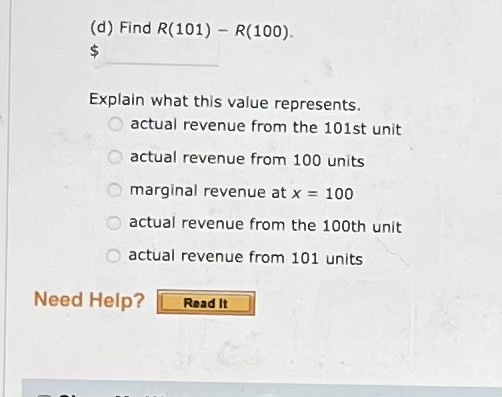 Solved (d) Find R(101) - R(100). $ Explain what this value | Chegg.com