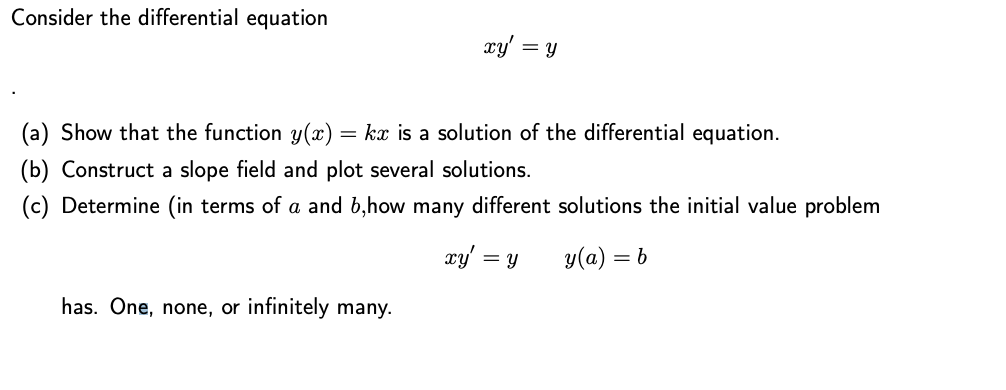 Solved Consider the differential equation cy' = y (a) Show | Chegg.com