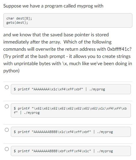 Solved Suppose we have a program called myprog with char | Chegg.com