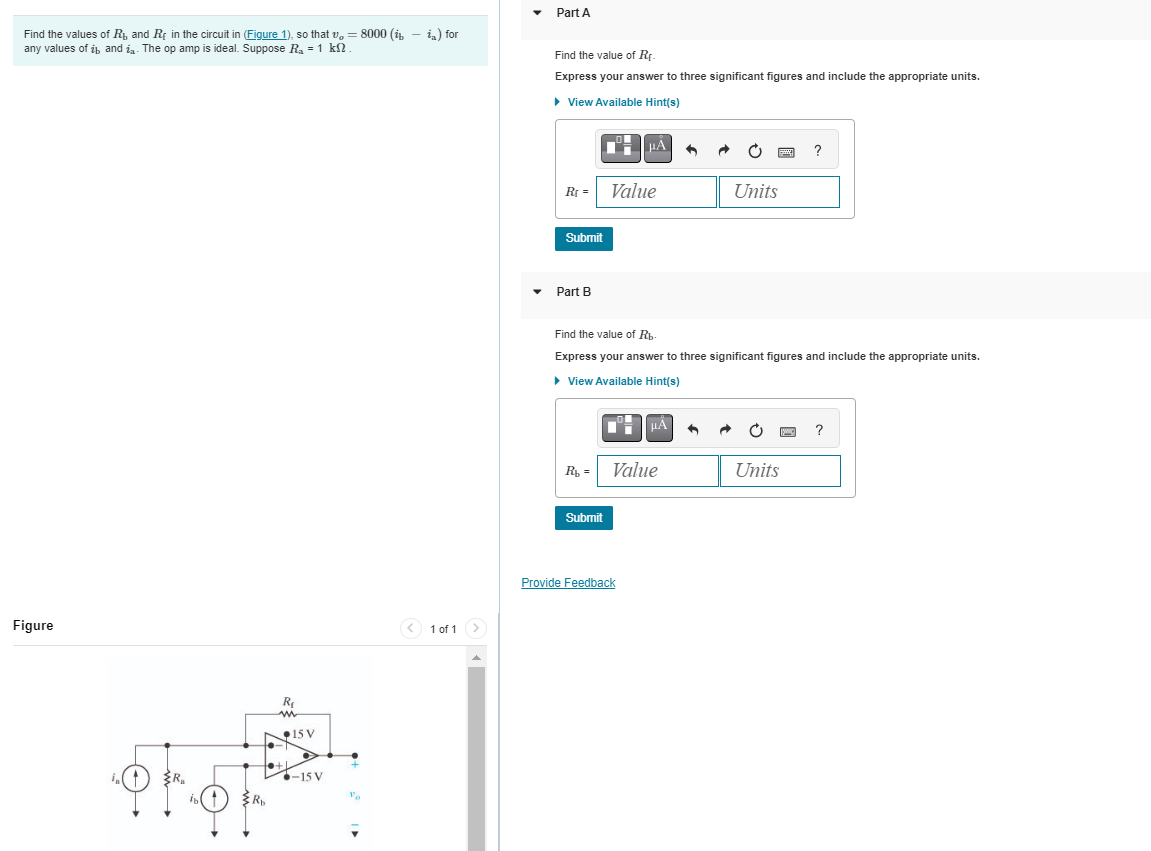 Solved Find the values of Rb ﻿and Rf ﻿in the circuit in | Chegg.com