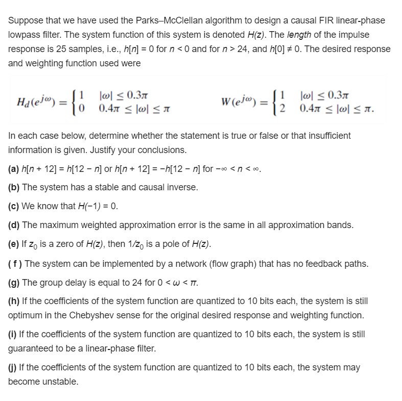 Solved Suppose that we have used the Parks-McClellan | Chegg.com