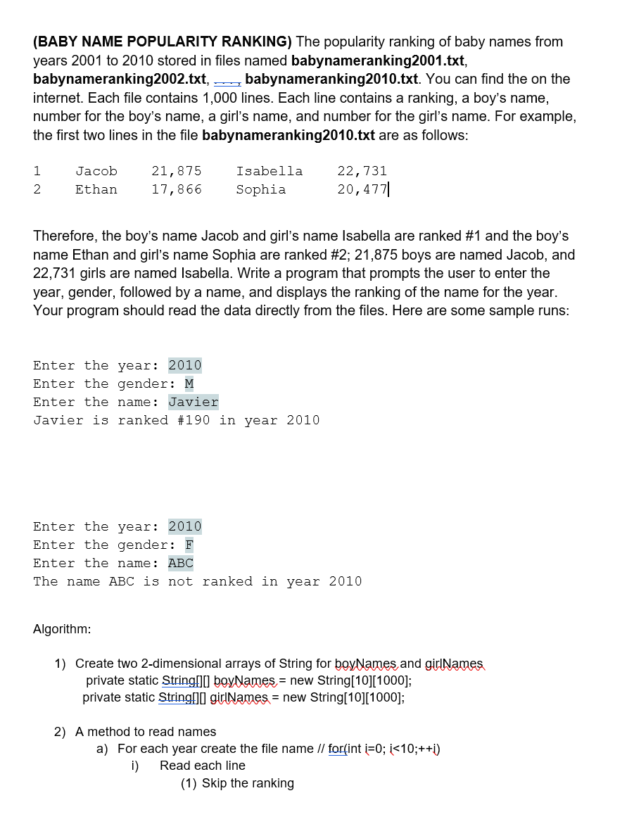 Solved (BABY NAME POPULARITY RANKING) The popularity ranking | Chegg.com