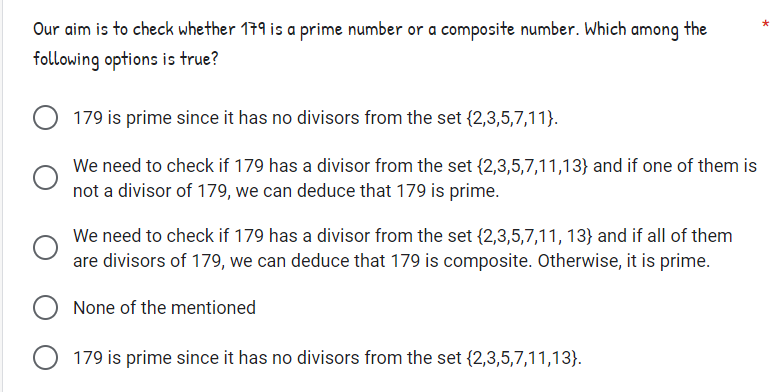 Solved Our aim is to check whether 179 is a prime number or | Chegg.com