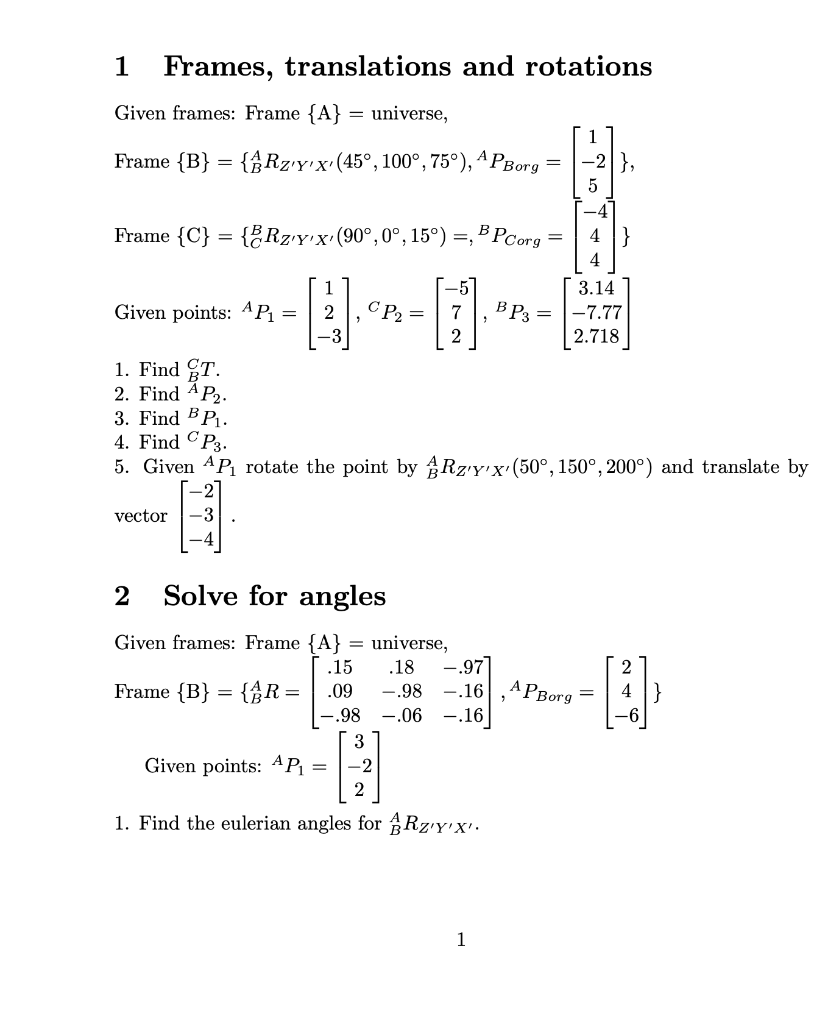 Solved Given frames: Frame {A}= universe, Frame | Chegg.com
