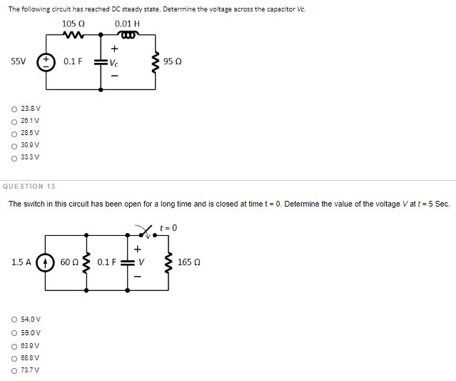 Solved The following circuit has reached DC steady state. | Chegg.com