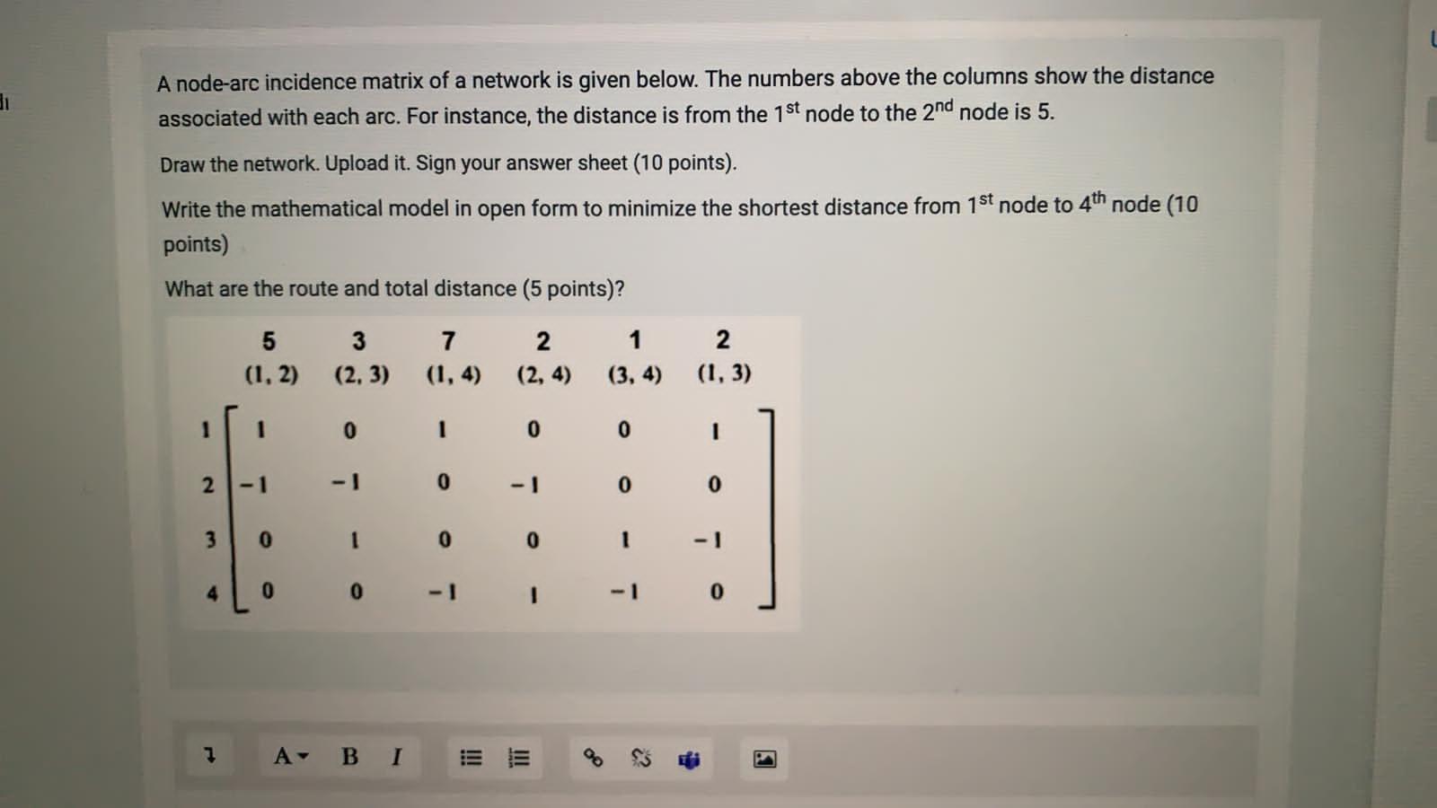 Solved 31 A node-arc incidence matrix of a network is given | Chegg.com