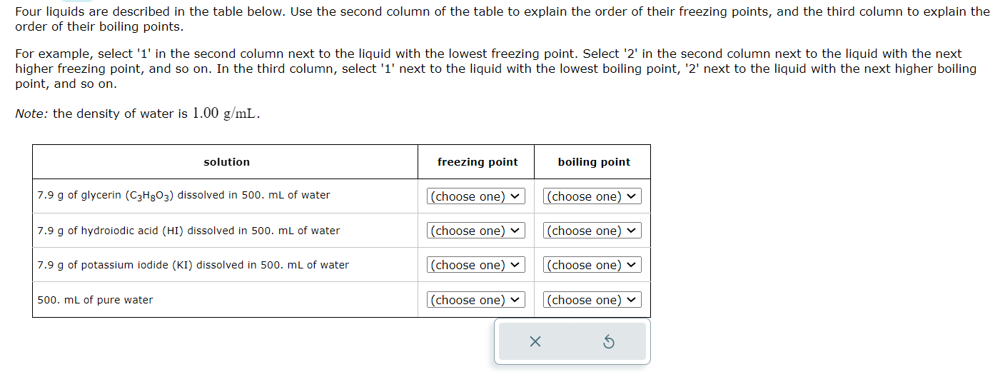 Solved Four liquids are described in the table below. Use | Chegg.com