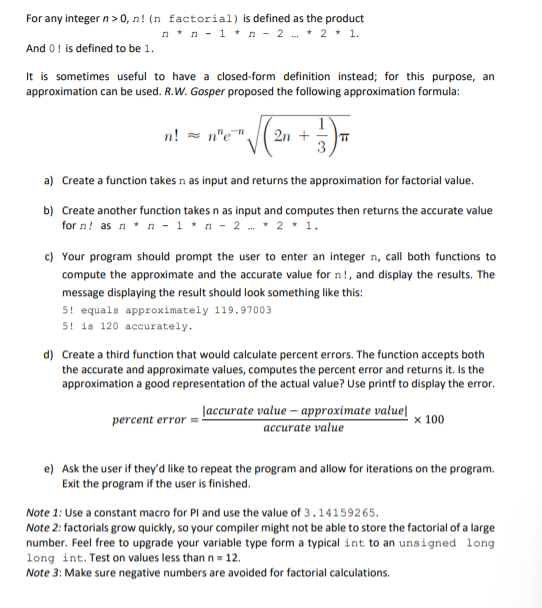 Solved For any integer n > 0, n! (n factorial) is defined as | Chegg.com