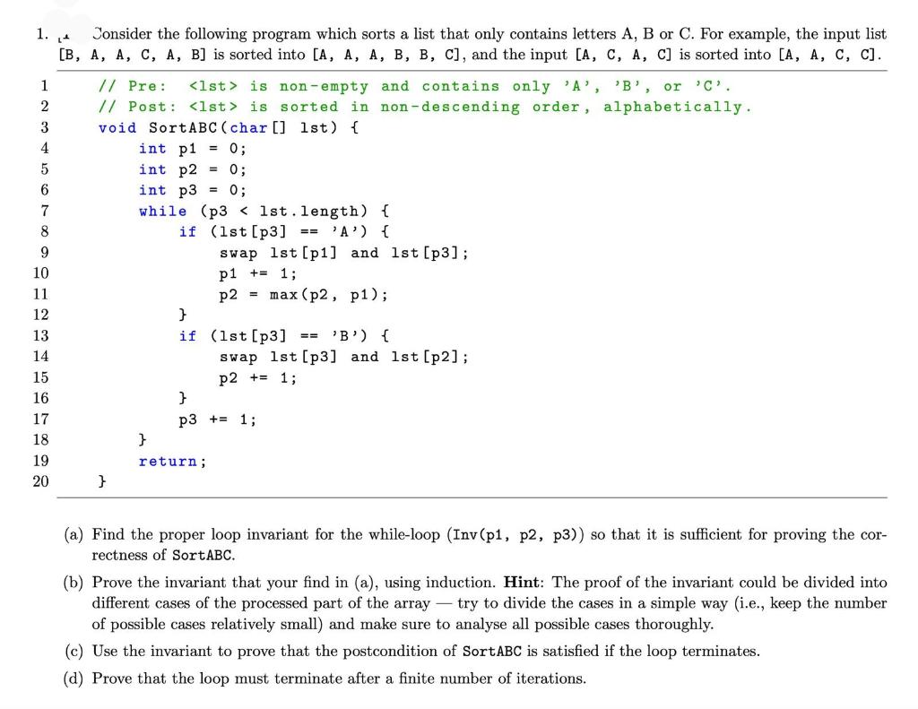 Solved == 1. + Consider the following program which sorts a | Chegg.com