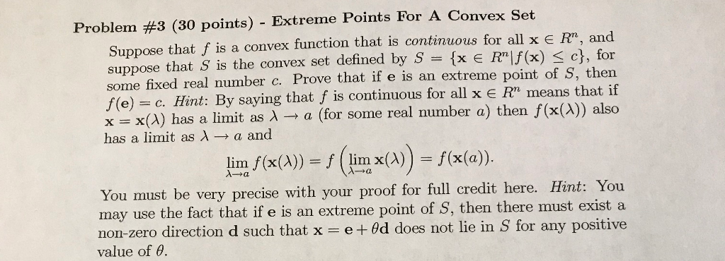 Solved Problem #3 (30 points) - Extreme Points For A Convex | Chegg.com