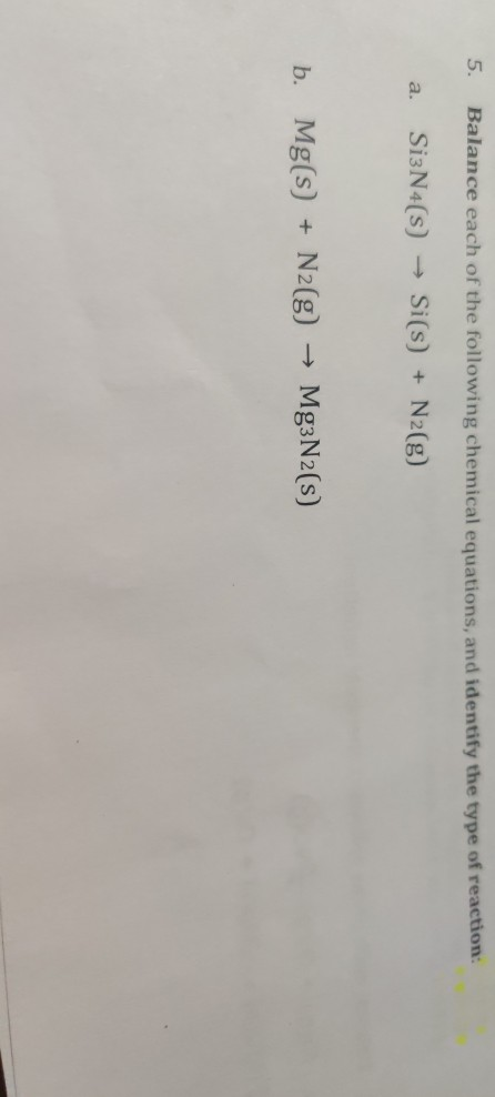 Solved 5. Balance each of the following chemical equations, | Chegg.com
