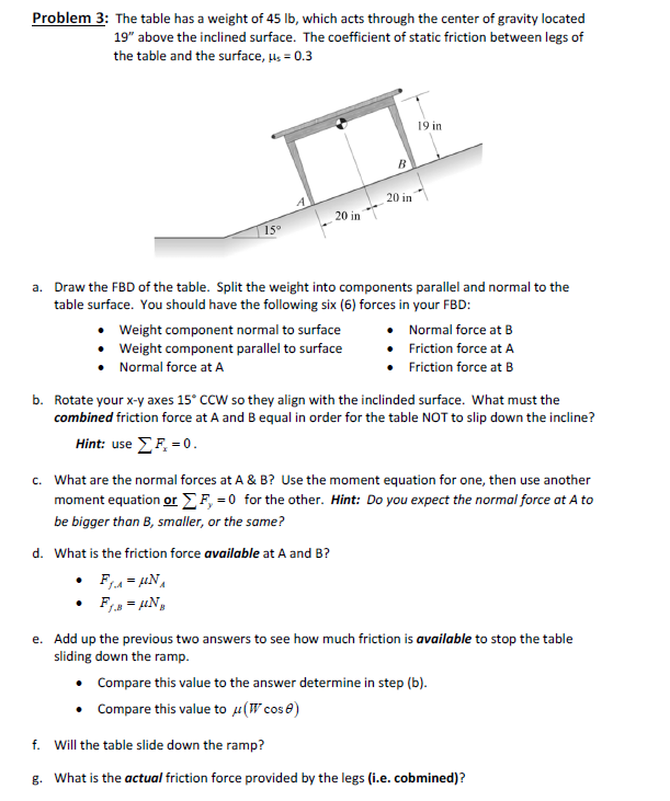 Solved Problem 3: The table has a weight of 45 lb, which | Chegg.com