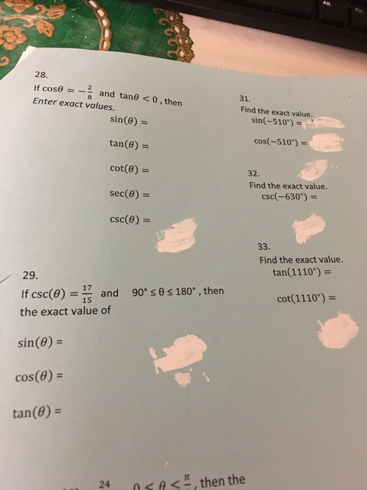 Solved 28. If cos.,-and tanθ