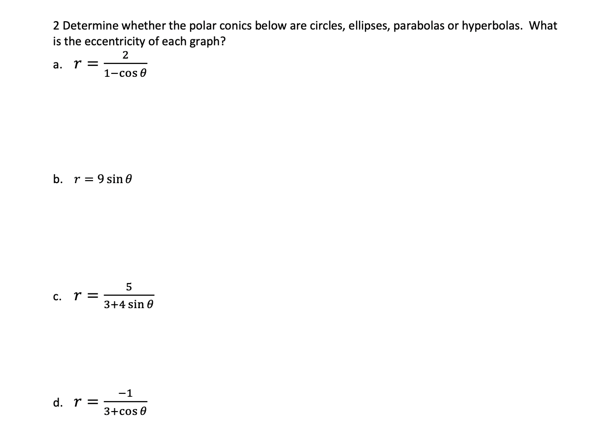 Solved 2 Determine whether the polar conics below are | Chegg.com