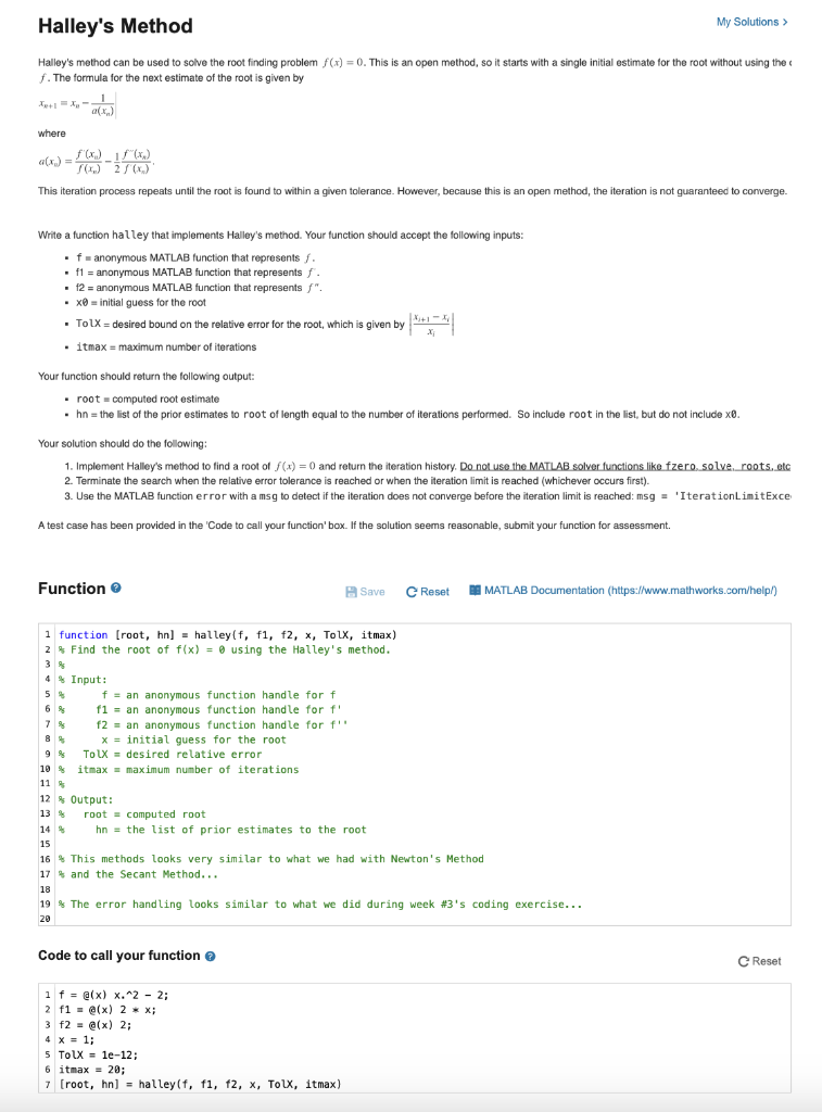 Solved Halley's method can be used to solve the root finding | Chegg.com