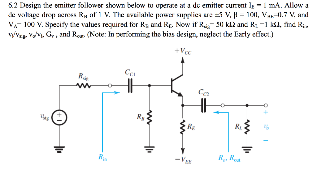 Solved 6.2 Design the emitter follower shown below to | Chegg.com