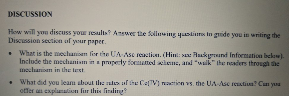 Solved DISCUSSION How will you discuss your results? Answer | Chegg.com