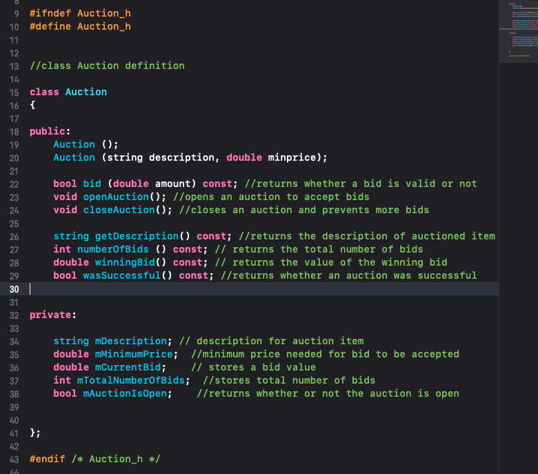 Solved C++ ONLY: The class, Auction, represents an auction | Chegg.com