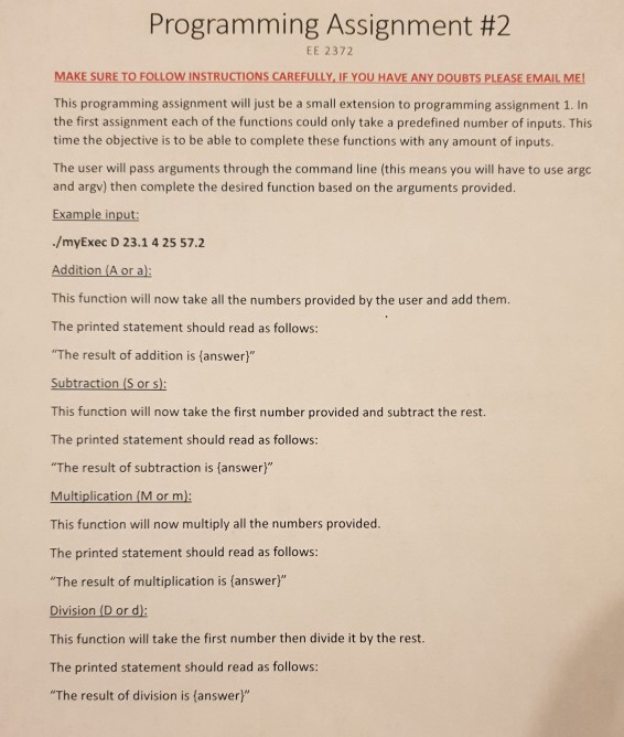 Solved Programming Assignment #2 EE 2372 MAKE SURE TO FOLLOW | Chegg.com