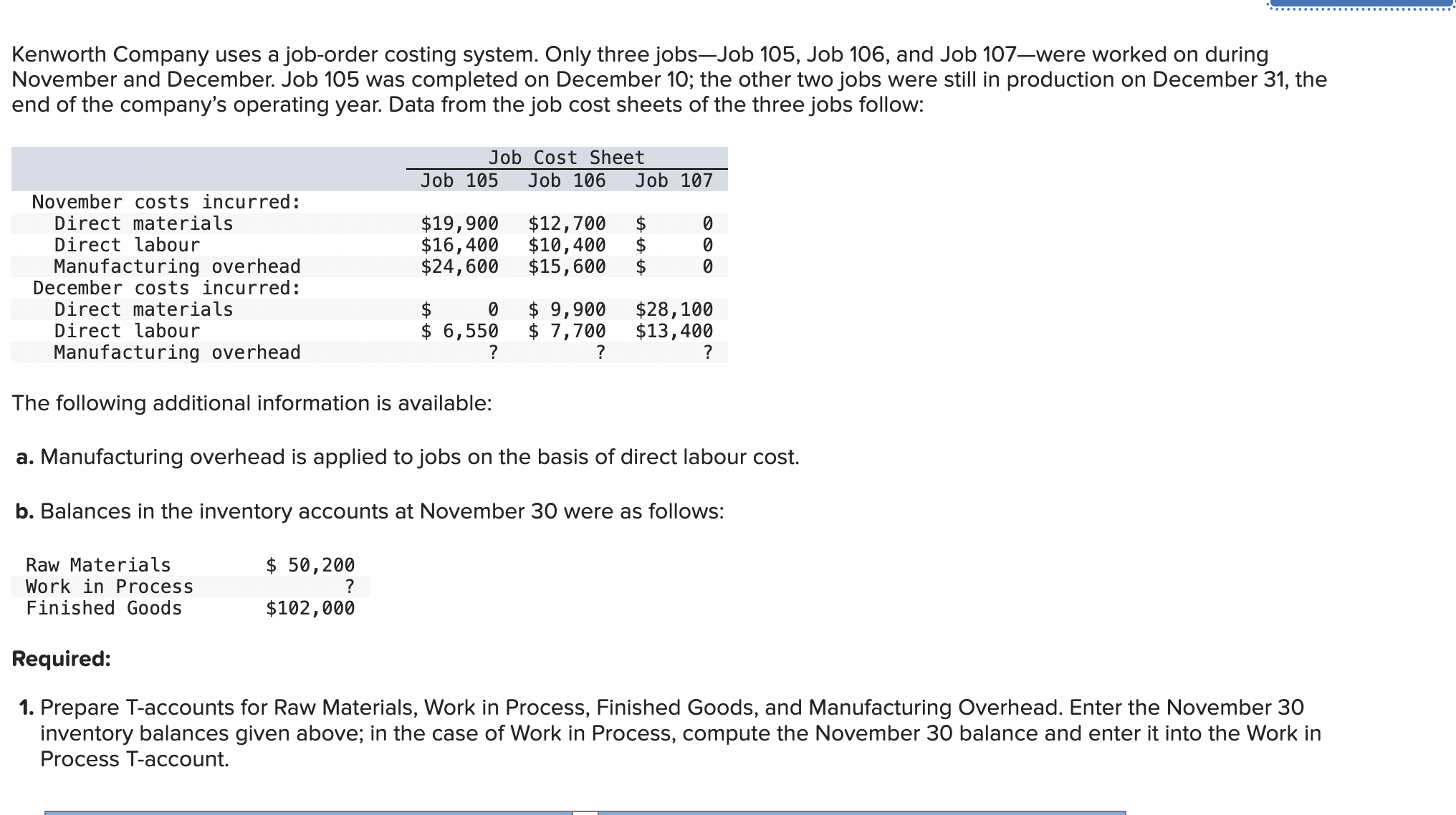 Solved Kenworth Company uses a job-order costing system. | Chegg.com