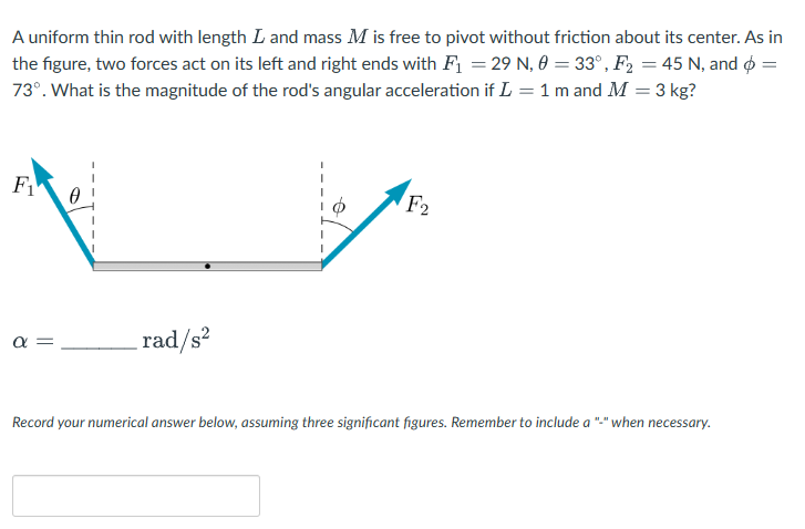 Solved A uniform thin rod with length L and mass M is free | Chegg.com