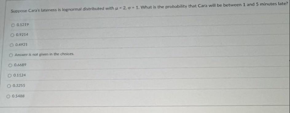Solved Suppose Cara's lateness is lognormal distributed with | Chegg.com