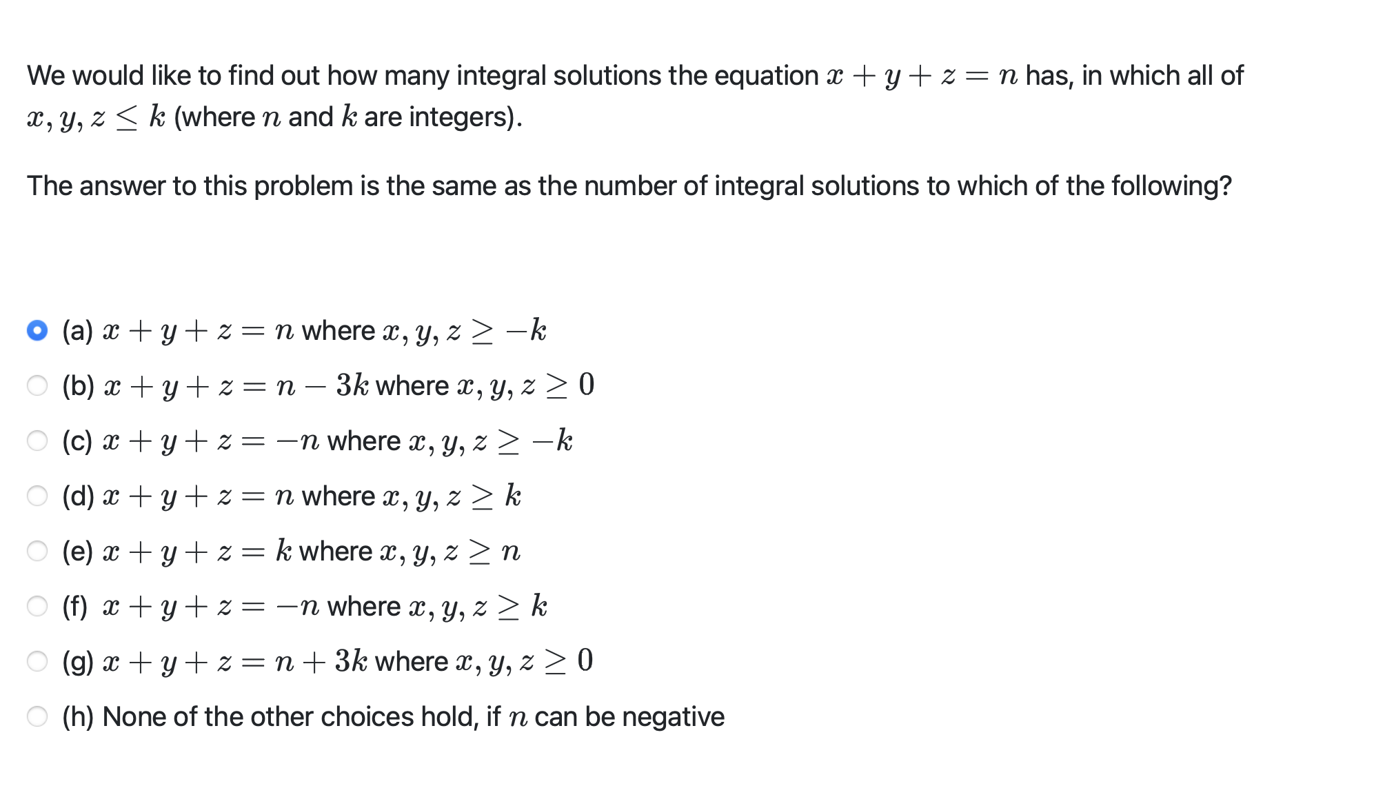 Solved We would like to find out how many integral solutions | Chegg.com