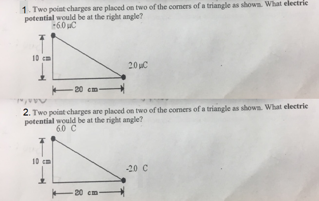 Solved 1. Two point charges are placed on two of the corners | Chegg.com