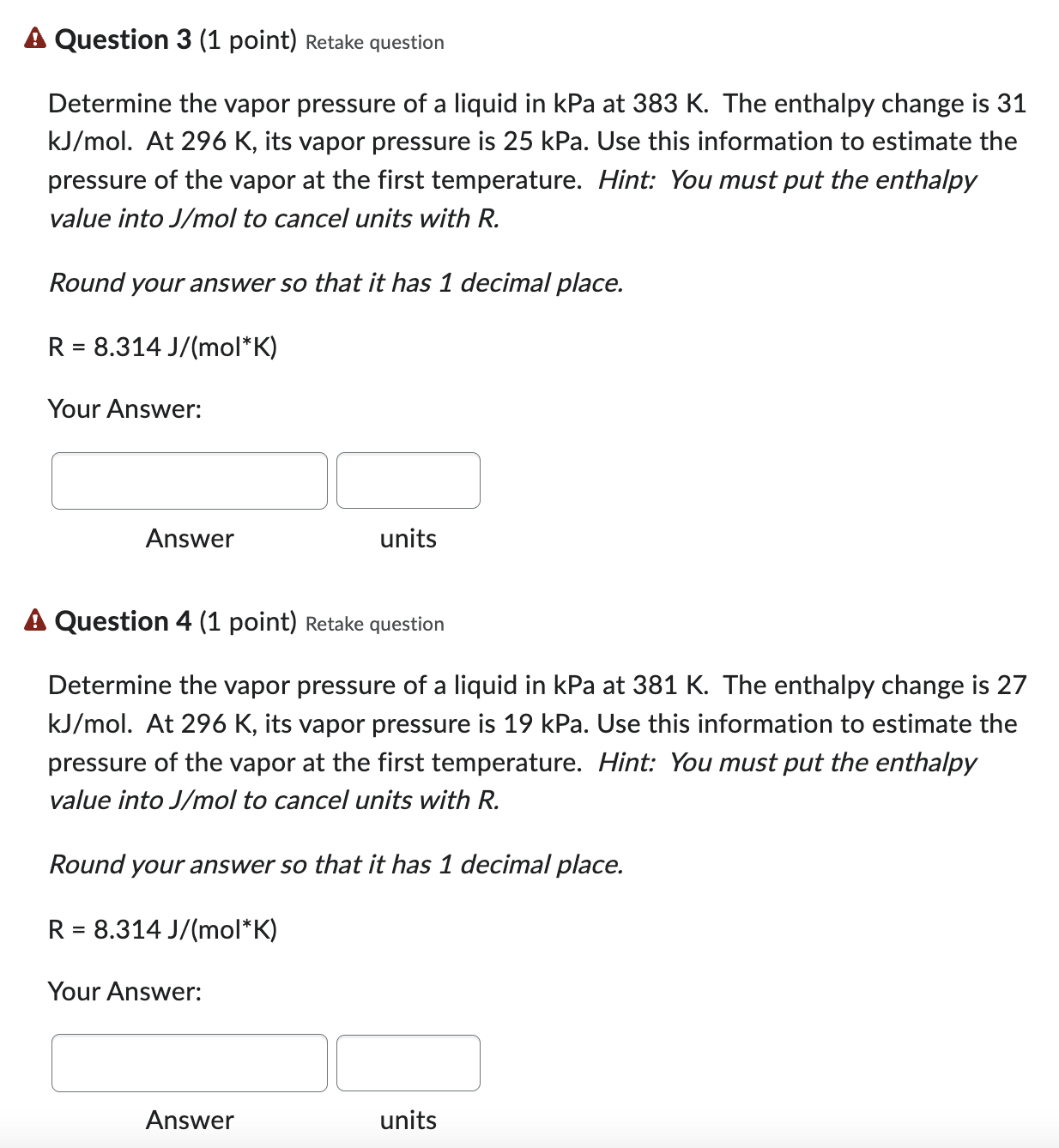 Solved determine the vapor pressure of a liquid in kPa | Chegg.com