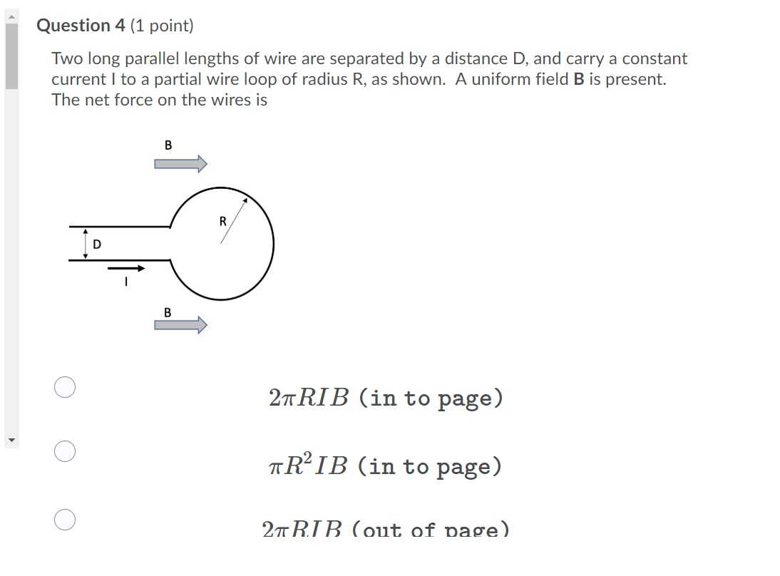 Solved Question 4 (1 point) Two long parallel lengths of | Chegg.com