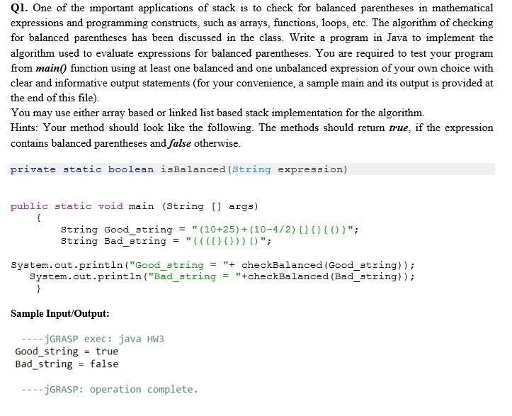 Solved Ql. One of the important applications of stack is to | Chegg.com