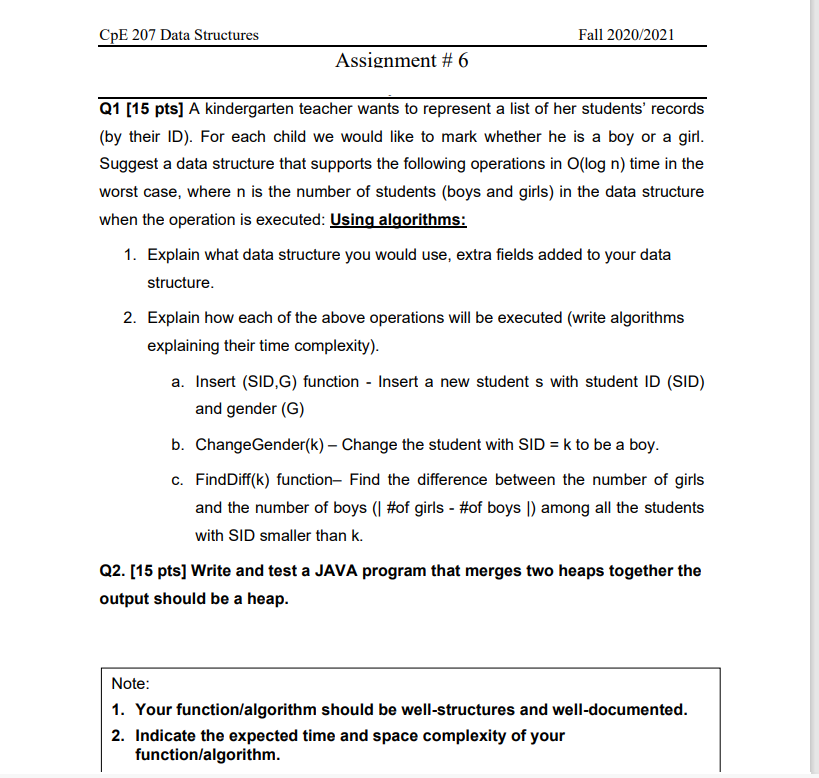 Solved CpE 207 Data Structures Fall 2020/2021 Assignment #6 | Chegg.com