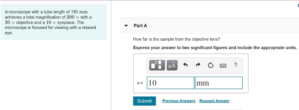 Solved A microscope with a tube length of 180 mm achieves a | Chegg.com