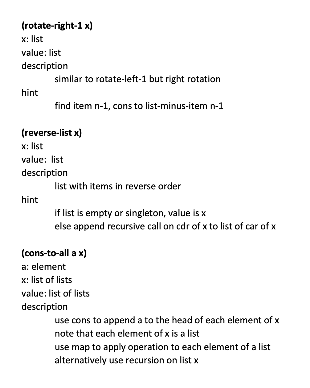Solved (list-item-n × n) x : list n : integer value: list | Chegg.com