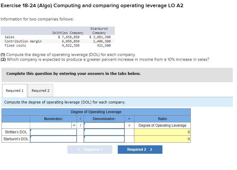 Solved Exercise 18-24 (Algo) Computing and comparing | Chegg.com