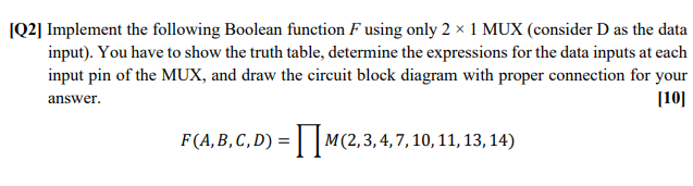 Solved [Q2] Implement the following Boolean function F using | Chegg.com