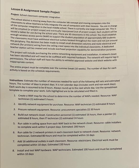 Lesson 8 Assignment Sample Project Project: School | Chegg.com