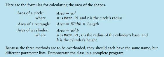 Solved 1 Area Class Write A Class That Has Three Overloaded