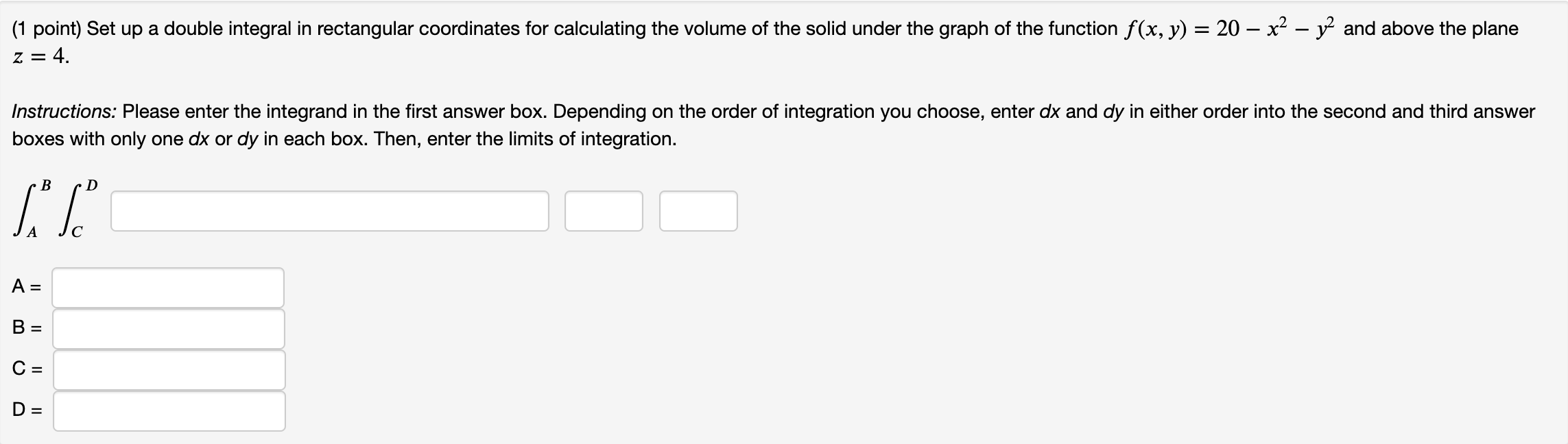 Solved (1 point) Set up a double integral in rectangular | Chegg.com