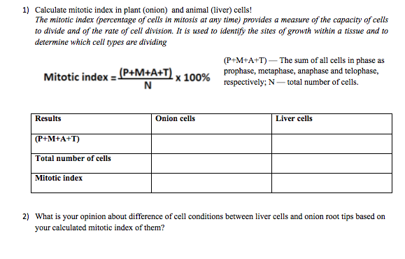 Solved 1) Calculate mitotic index in plant (onion) and | Chegg.com