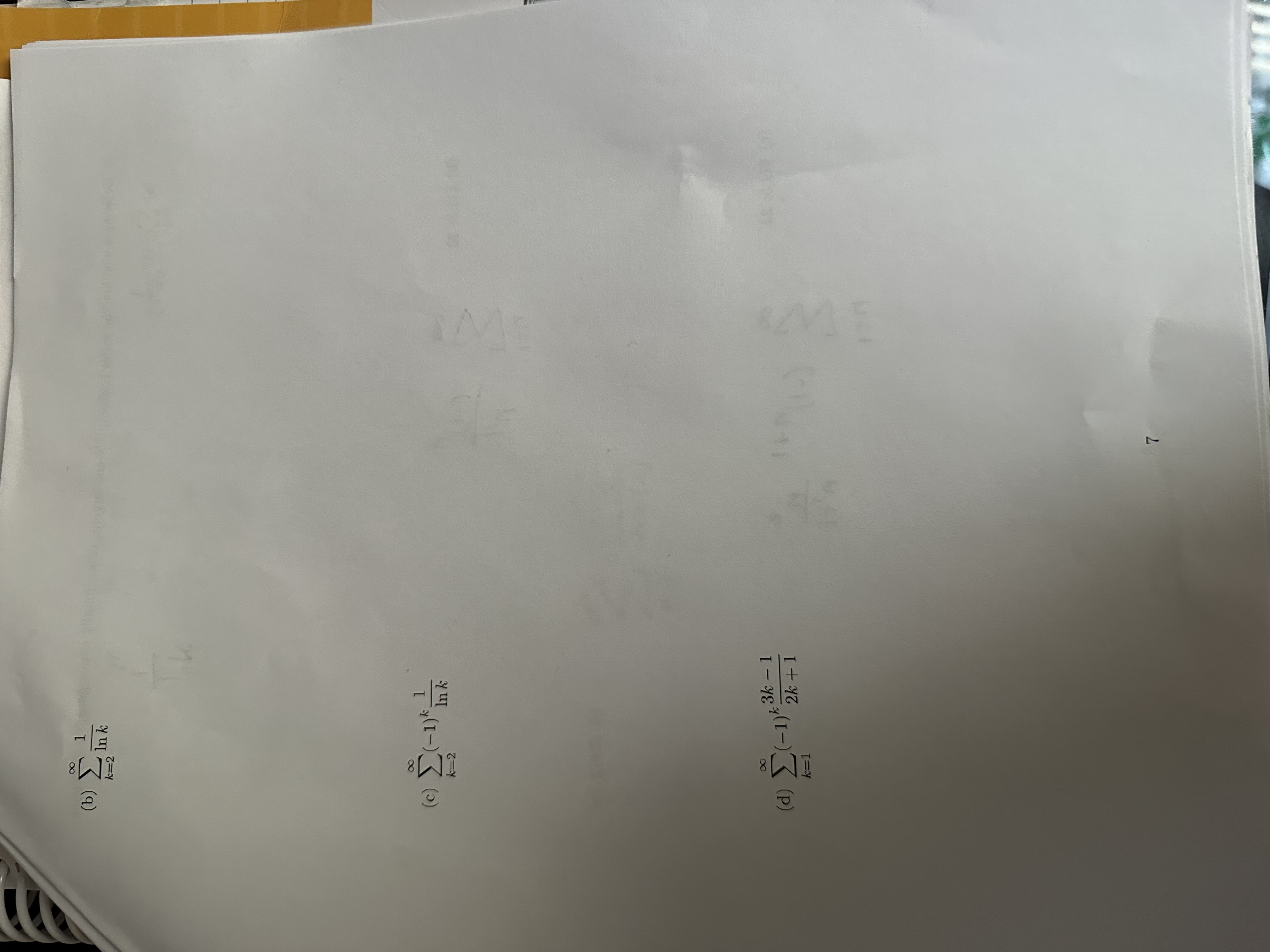 ∑k=2∞lnk1 ∑k=2∞(−1)klnk1 ∑k=1∞(−1)k2k+13k−1 | Chegg.com