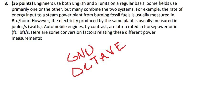 Solved 3. (35 points) Engineers use both English and SI | Chegg.com
