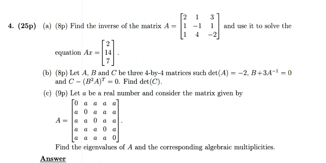 Solved p) (a) (8p) Find the inverse of the matrix | Chegg.com