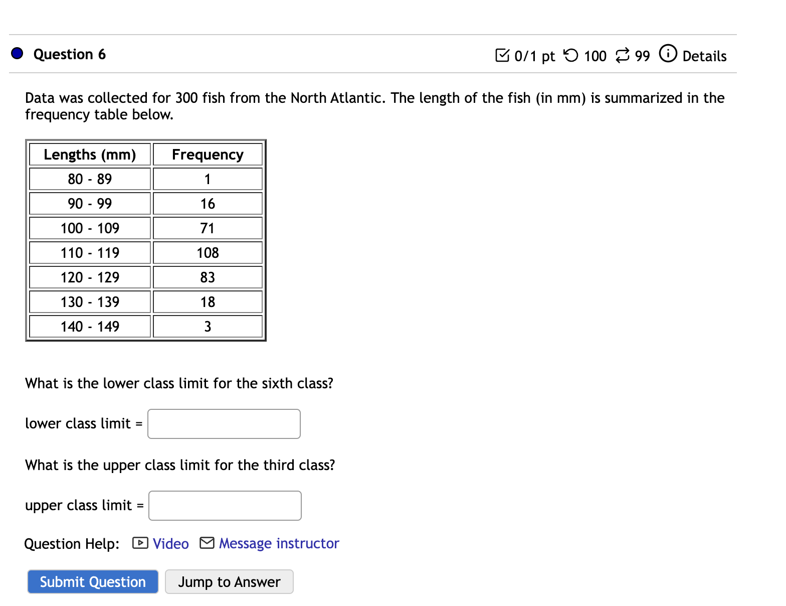Solved Question 6 0/1 pt 100⇄99 (i) Details Data was | Chegg.com