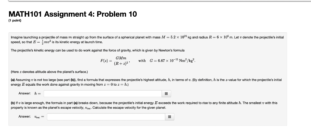 Solved MATH101 Assignment 4: Problem 10 ( 1 point) Imagine | Chegg.com