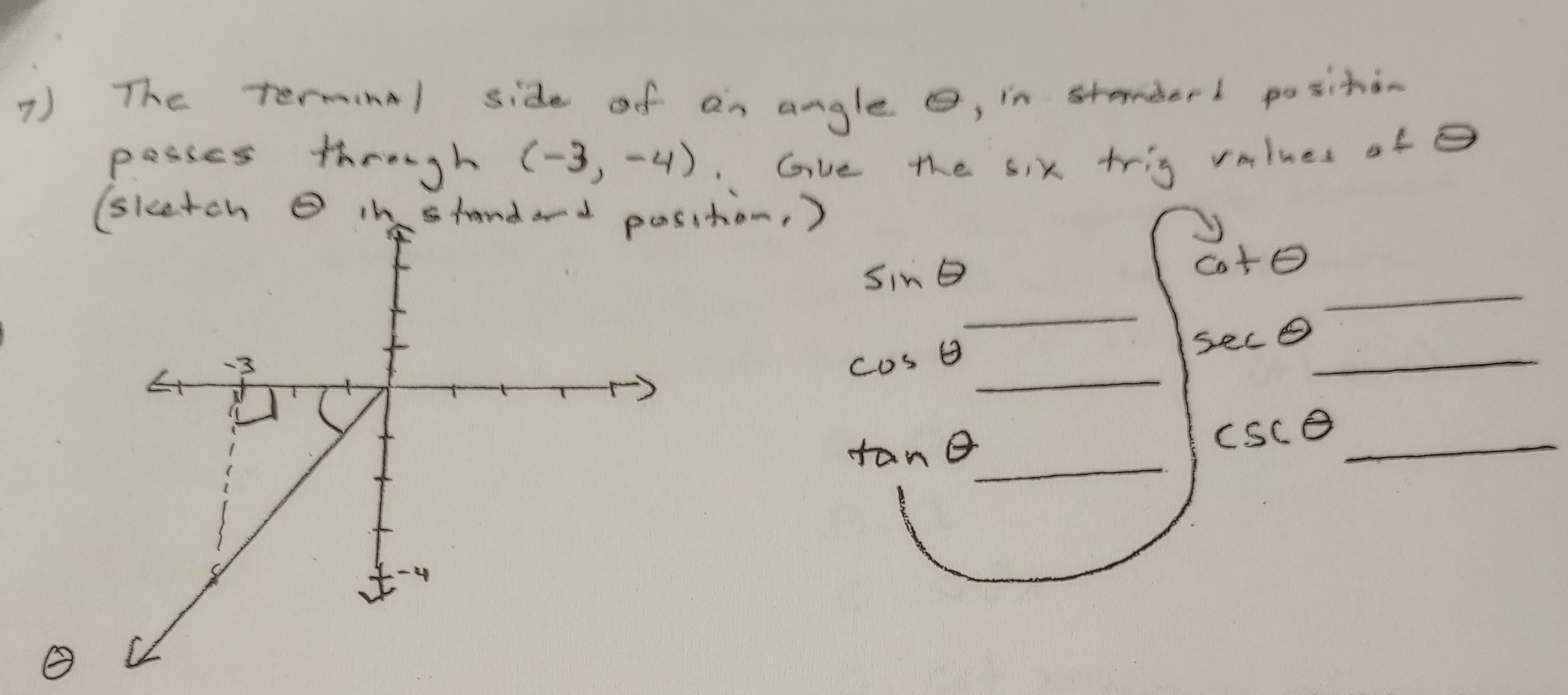 Solved The Terminal side of on angle θ, in standert positin | Chegg.com