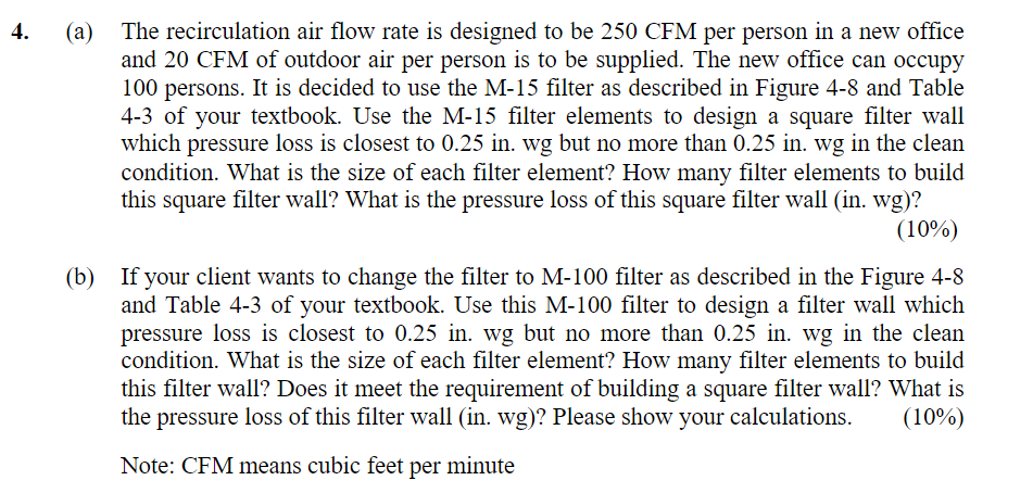 4. (a) The recirculation air flow rate is designed to | Chegg.com