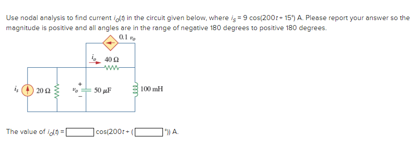 Solved Use nodal analysis to find current io(t) in the | Chegg.com